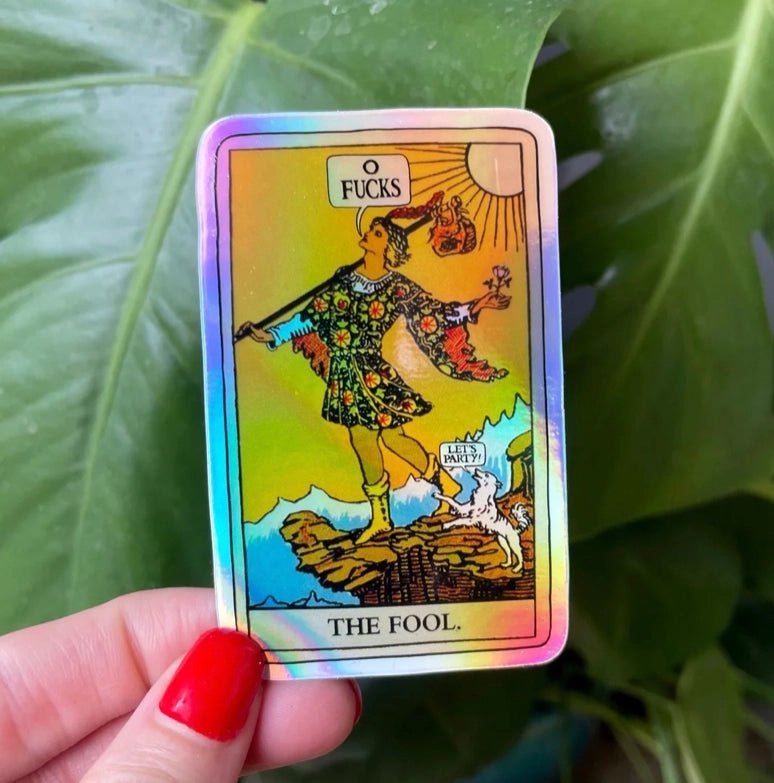 The Fool Holographic Tarot Sticker "0 F*cks"